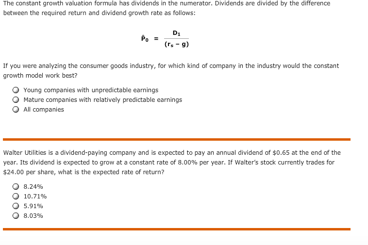 Solved The constant growth valuation formula has dividends | Chegg.com