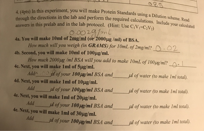Solved In this experiment, you will make Protein Standards | Chegg.com