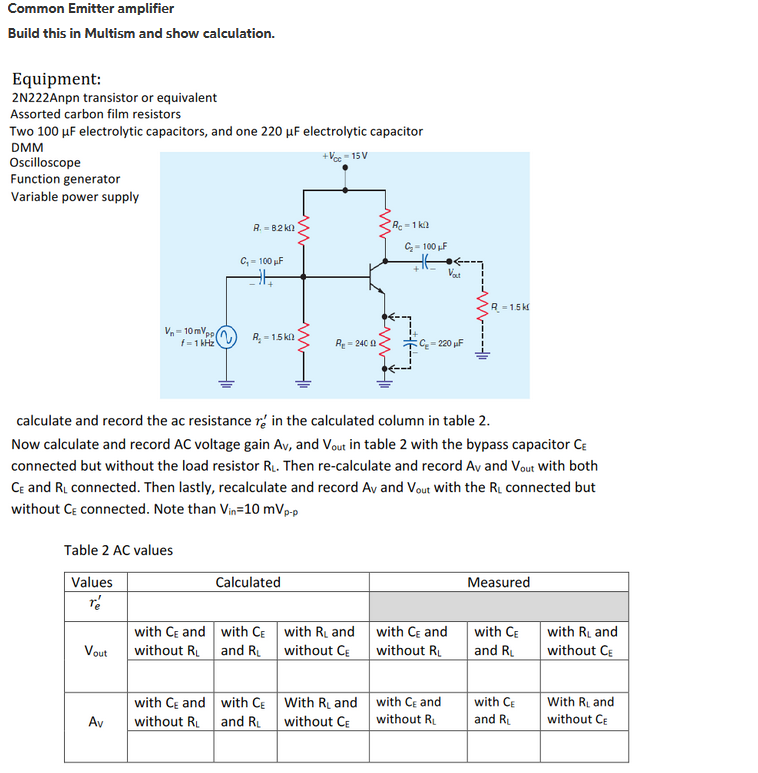 Solved Common Emitter amplifier Build this in Multism and | Chegg.com