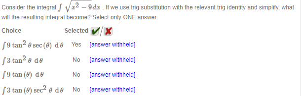 Solved Consider the integral ∫﻿﻿x2-92dx. ﻿If we use trig | Chegg.com