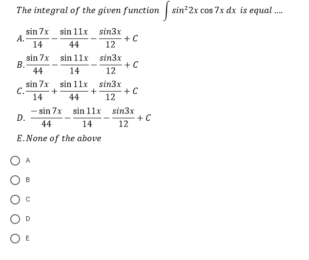 Solved The integral of the given function (sin?2x cos 7x dx | Chegg.com