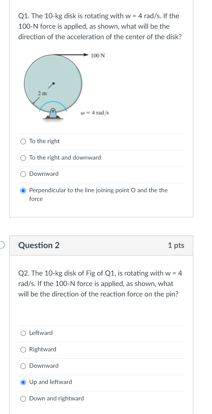 Solved Q1. The 10- kg disk is rotating with w=4rad/s. If the | Chegg.com