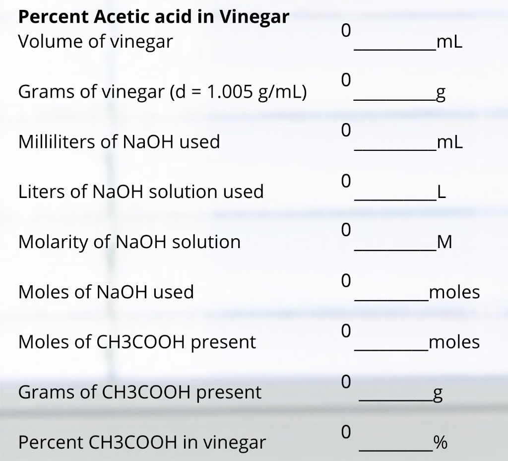 Percent Acetic acid in Vinegar Volume of vinegar | Chegg.com