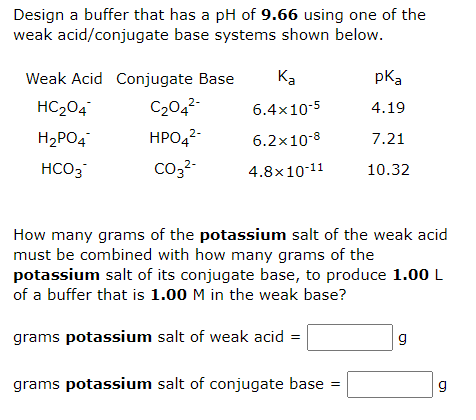 Solved Design a buffer that has a pH of 9.66 using one of | Chegg.com