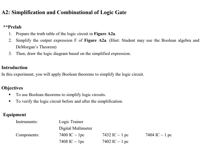 Solved A2: Simplification and Combinational of Logic Gate ** | Chegg.com