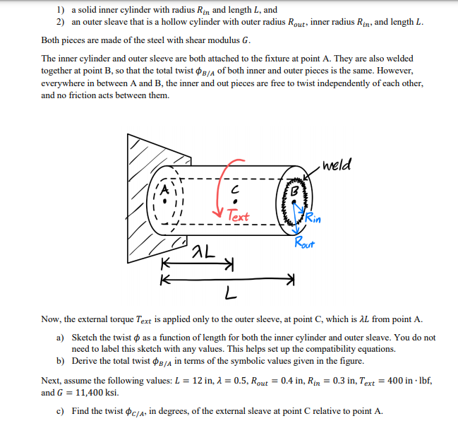 Solved 1) a solid inner cylinder with radius Rin and length | Chegg.com