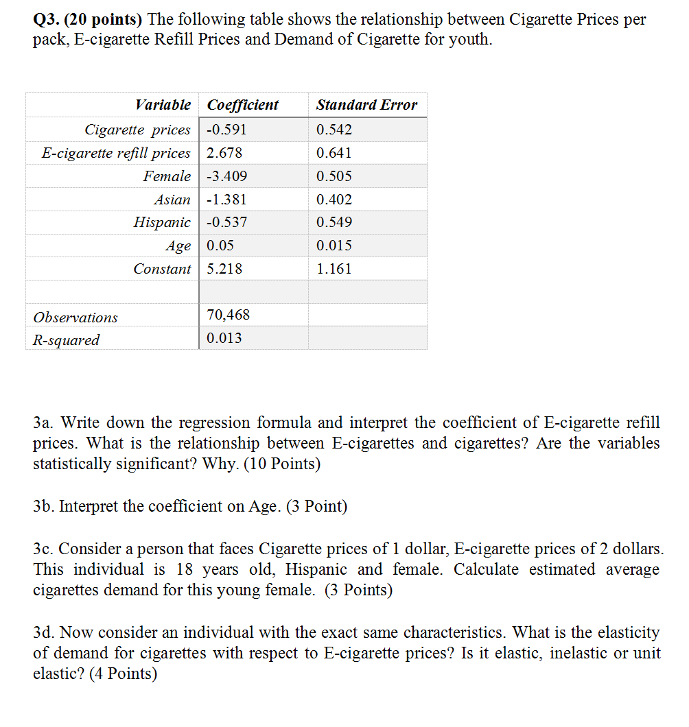 Solved Q3. (20 points) The following table shows the | Chegg.com