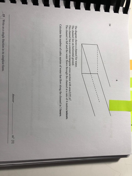 Solved 14 The diagram shows a channel for water The channel | Chegg.com