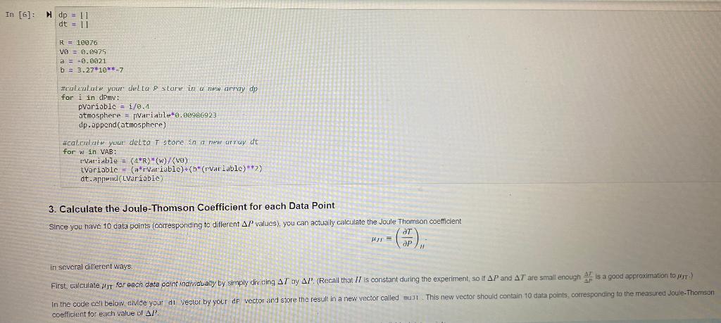 Solved Joule Thomson Lab Analysis 1. Enter your experimental | Chegg.com