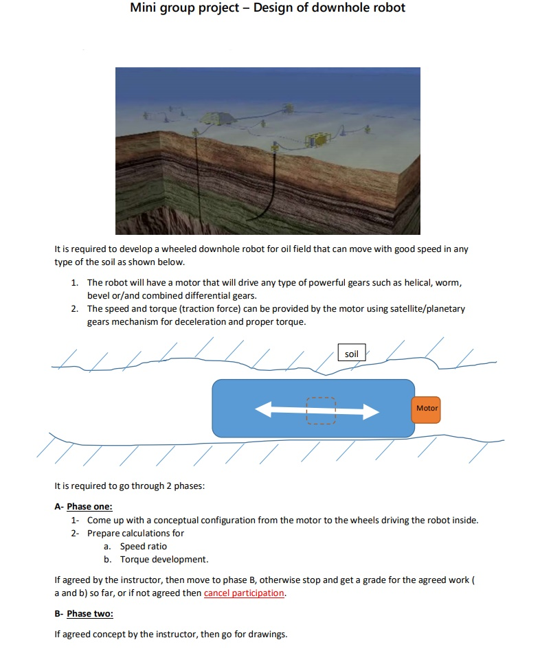 Mini group project - Design of downhole robot It is | Chegg.com