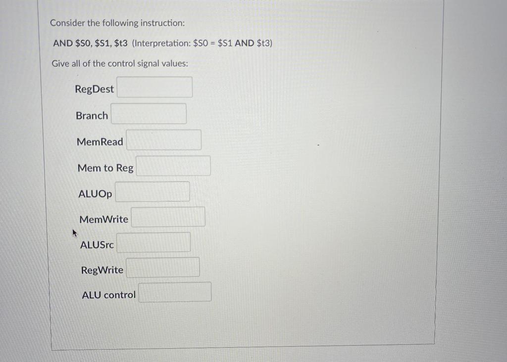 Solved Consider the following instruction: AND $50, $S1, $t3 | Chegg.com