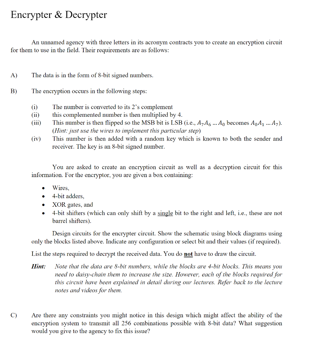 Encrypter & Decrypter An unnamed agency with three | Chegg.com