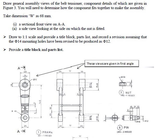 Solved Draw general assembly views of the belt tensioner, | Chegg.com