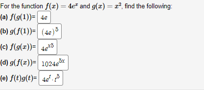 Solved For the function f(x)=4ex and g(x)=x2, find the | Chegg.com