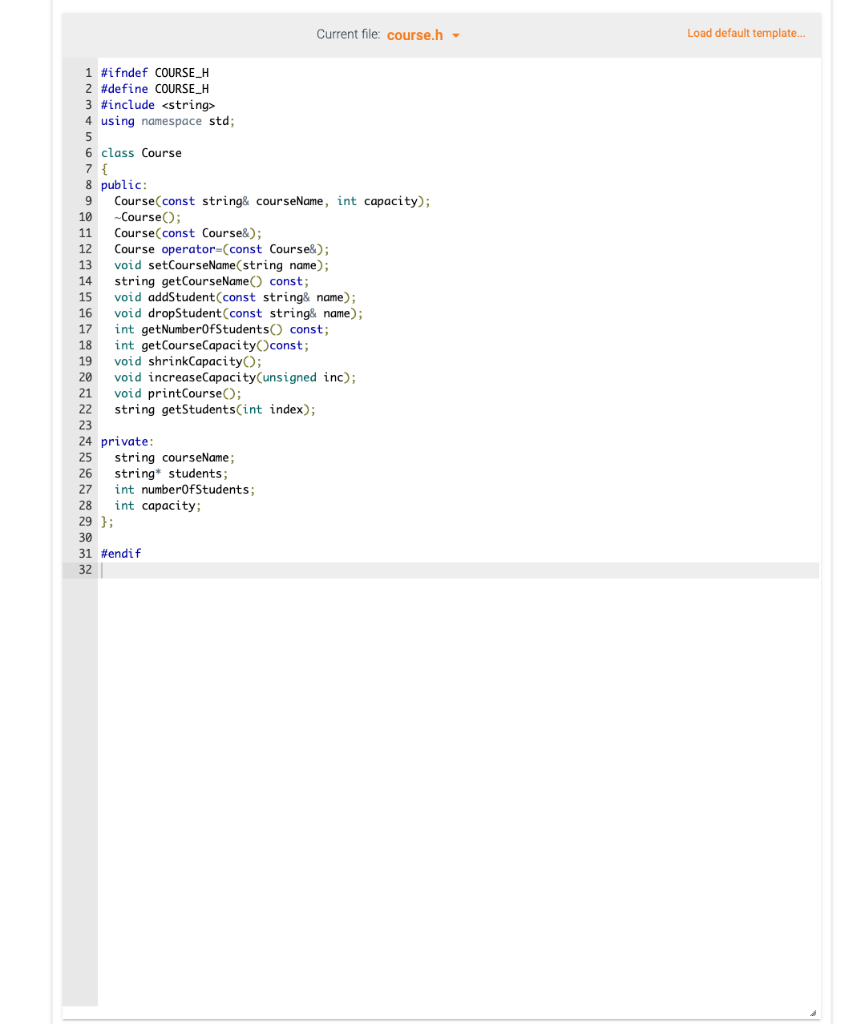 Solved You will work on the Course Class. class Course | Chegg.com