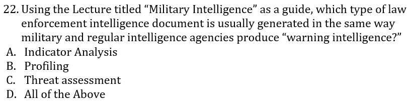 Solved 22. Using the Lecture titled “Military Intelligence" | Chegg.com