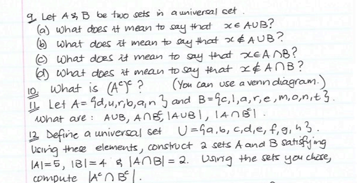 Solved 9 Let A;B be two sets in a universal set (a) What | Chegg.com