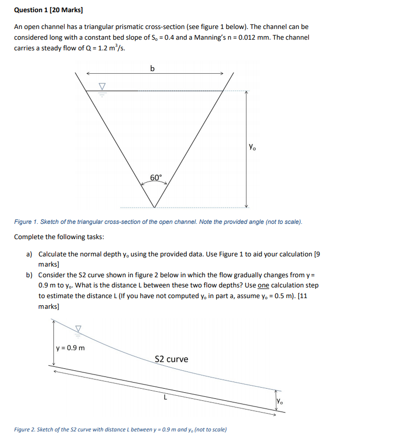 Solved An open channel has a triangular prismatic | Chegg.com