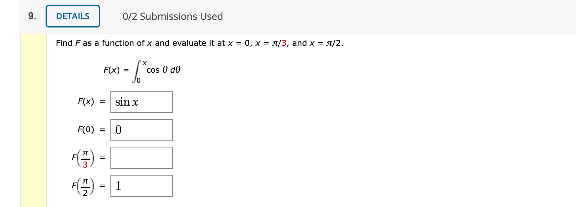 Solved 9. DETAILS 0/2 Submissions Used Find Fas a function | Chegg.com