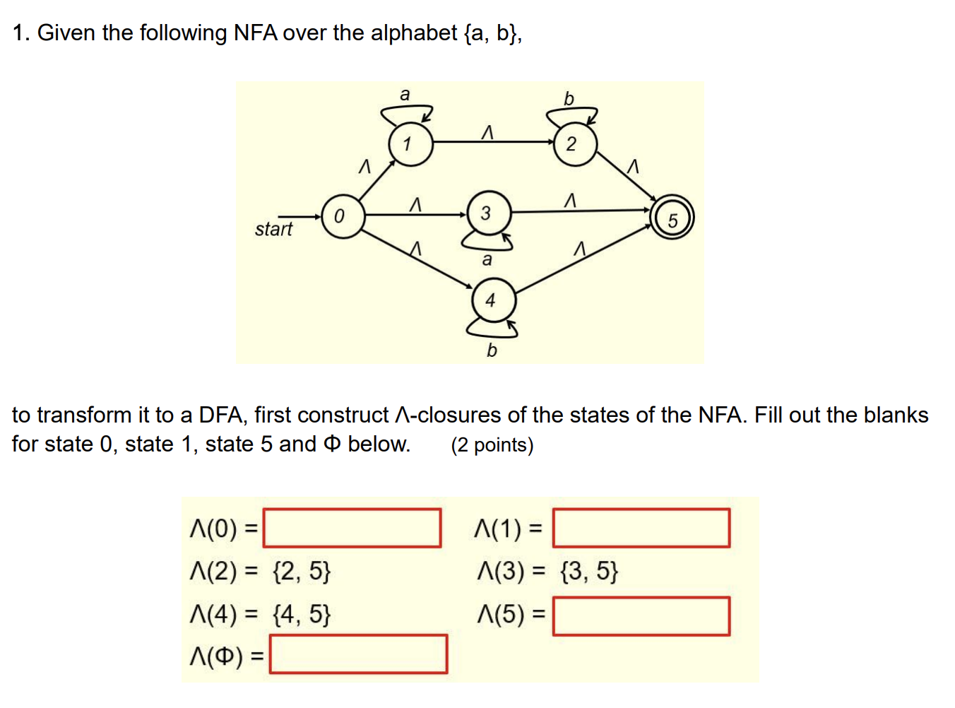 1. Given the following NFA over the alphabet {a, b}, | Chegg.com