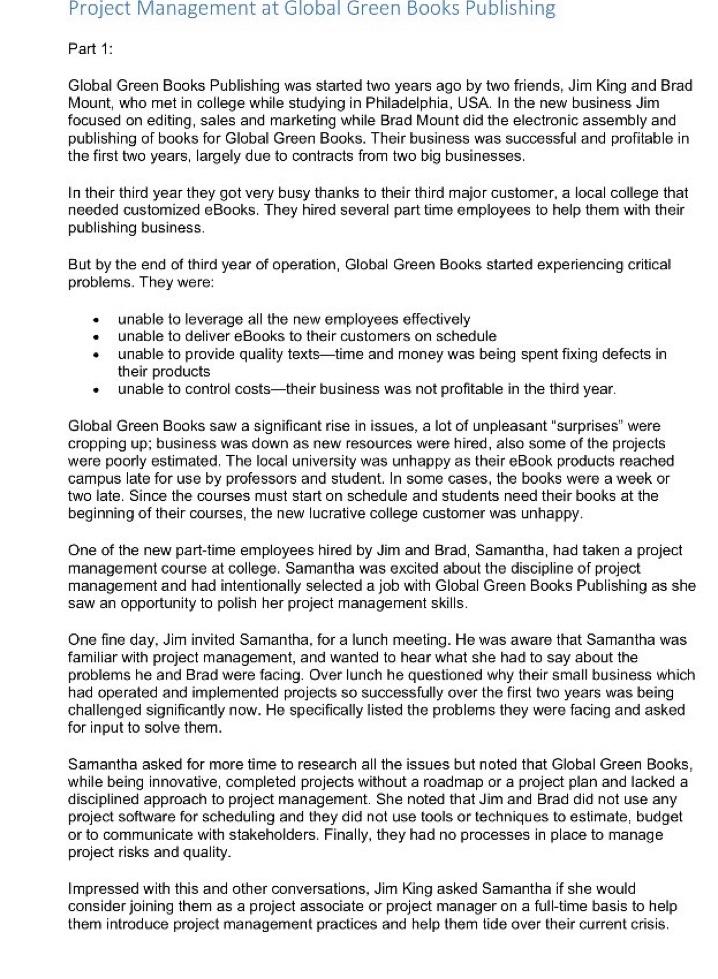 Solved Project Management at Global Green Books Publishing | Chegg.com