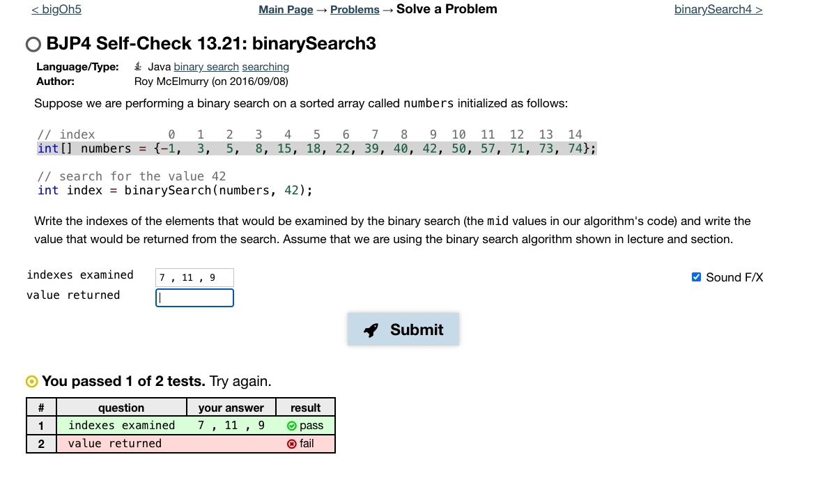Solved OBJP4 Self-Check 13.21: binary Search3 | Chegg.com