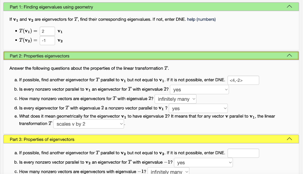 Solved If v1 and v2 are eigenvectors for T, find their | Chegg.com