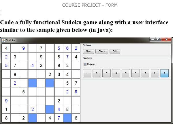 Code a fully functional Sudoku game along with a user | Chegg.com