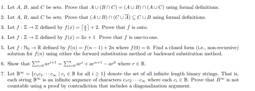 Solved 1. Let A, B, and C be sets. Prove that AU (BOC) = | Chegg.com
