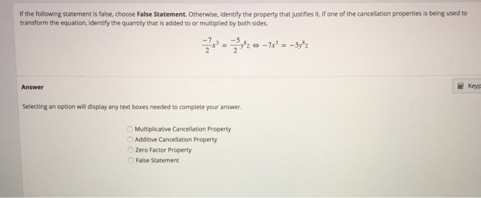 Solved If the following statement is false, choose False | Chegg.com