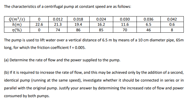 Solved The characteristics of a centrifugal pump at constant | Chegg.com