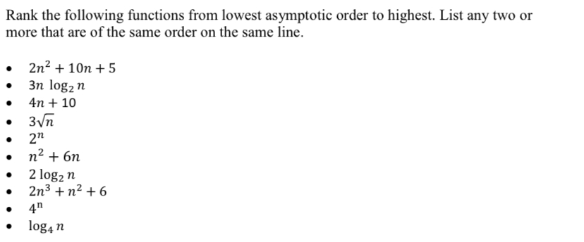 Solved Rank the following functions from lowest asymptotic | Chegg.com