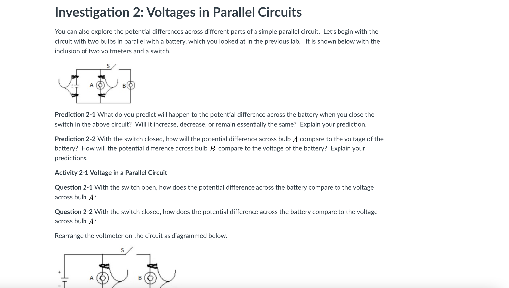 Solved Investigation 2: Voltages in Parallel Circuits You | Chegg.com