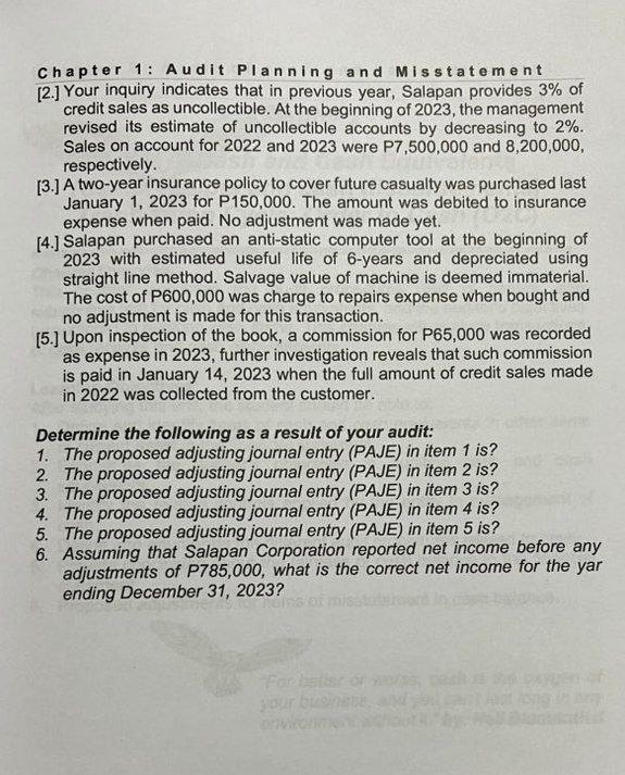 Solved Chapter 1: Audit Planning and Misstatement Case 5 - | Chegg.com
