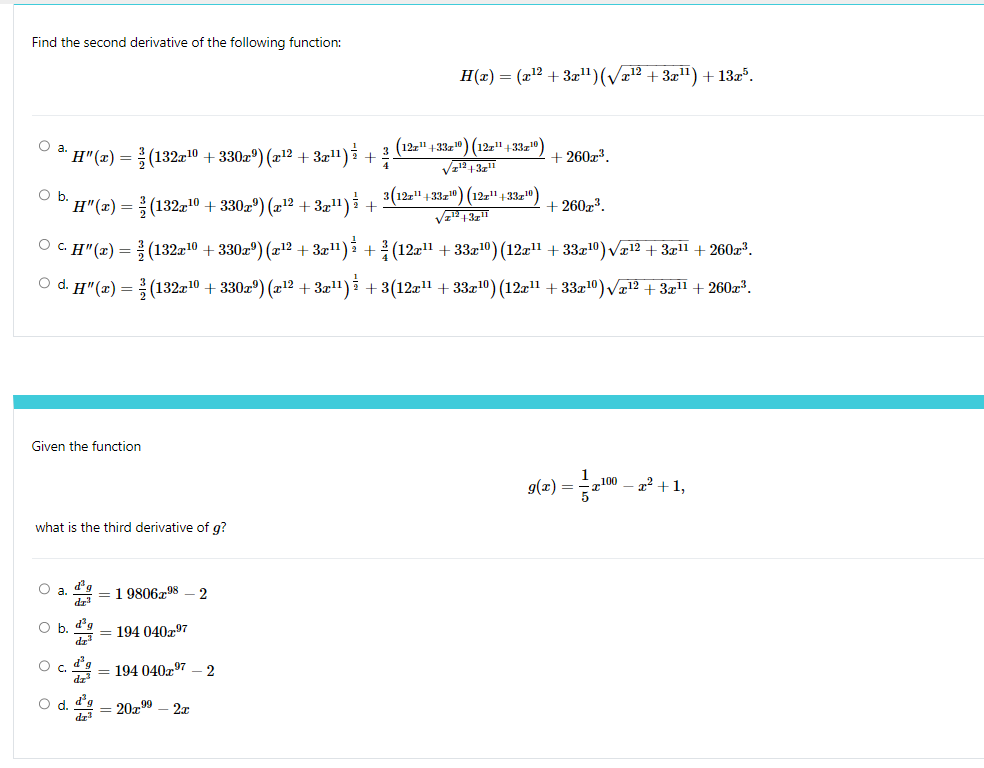 Solved Find the second derivative of the following function: | Chegg.com