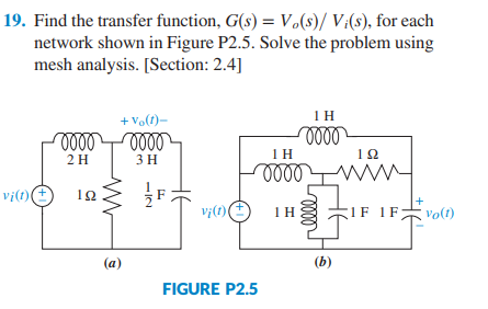 Solved Find the transfer function, G(s)=VosVi(s), ﻿for | Chegg.com