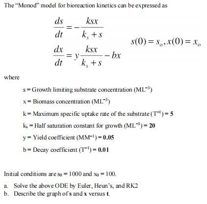 Solved - bx The "Monod" model for bioreaction kinetics can | Chegg.com