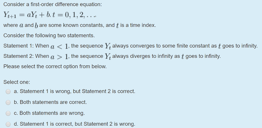 Solved Consider a first-order difference equation: | Chegg.com