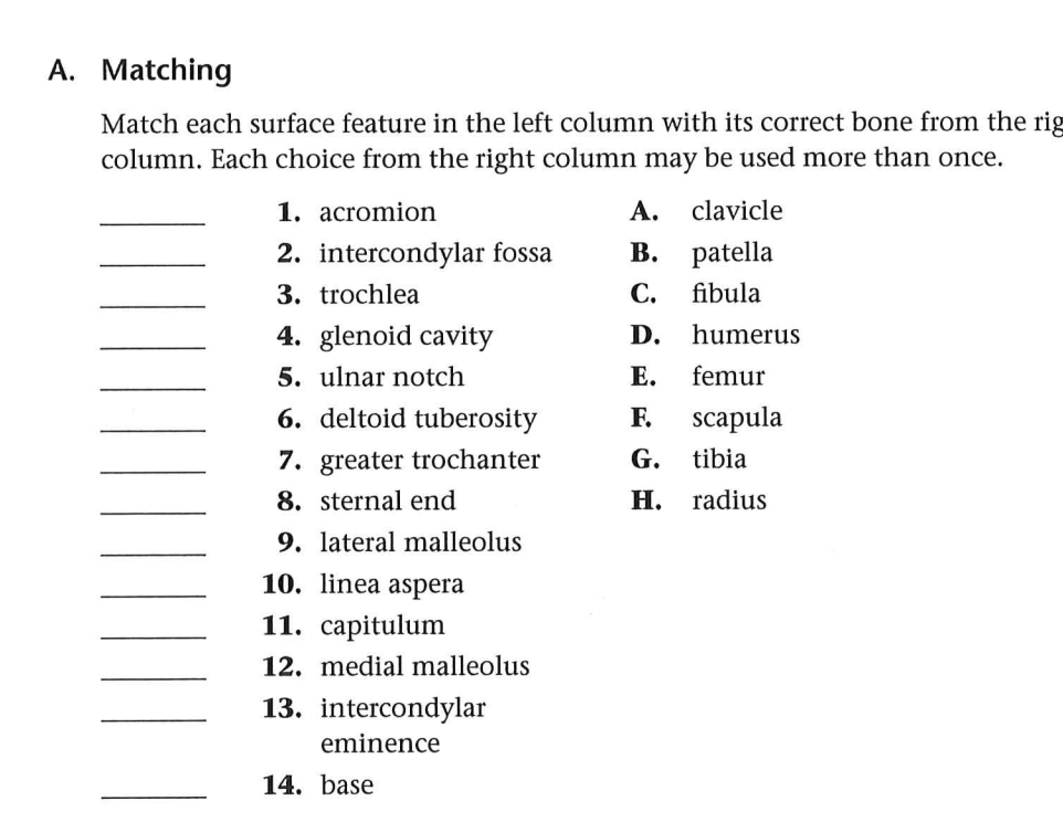 Solved Match each surface feature in the left column with | Chegg.com