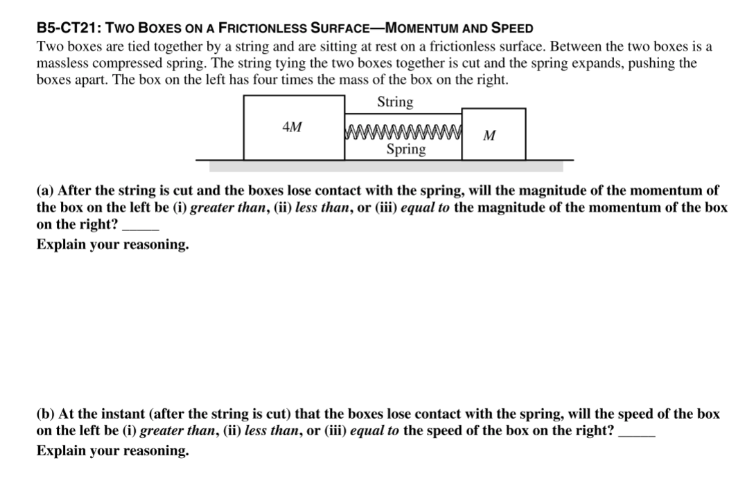 Solved B5-CT21: Two BOXES ON A FRICTIONLESS SURFACE-MOMENTUM | Chegg.com