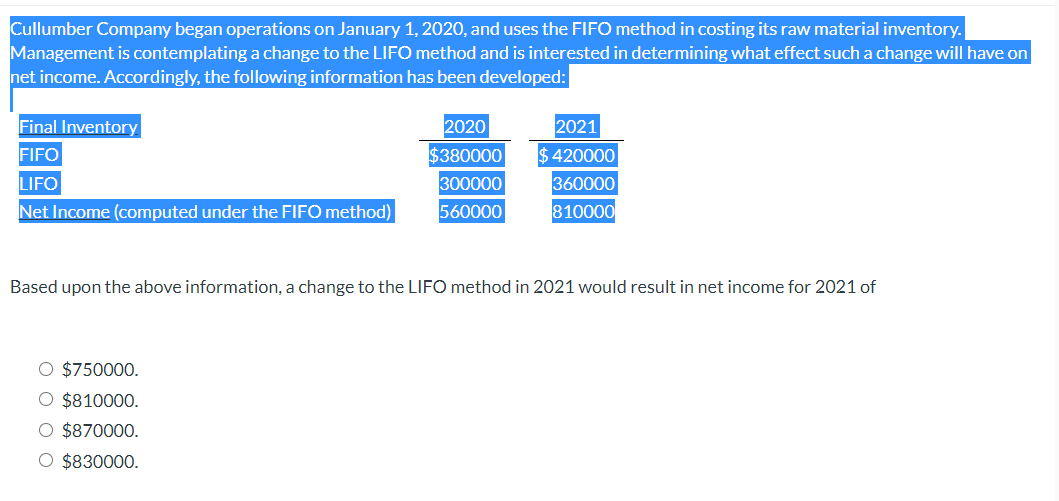 Solved Cullumber Company began operations on January 1, | Chegg.com