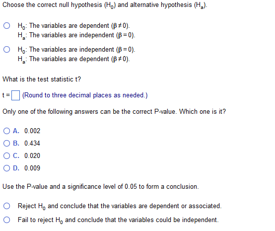 Solved Choose the correct null hypothesis (H0) and | Chegg.com