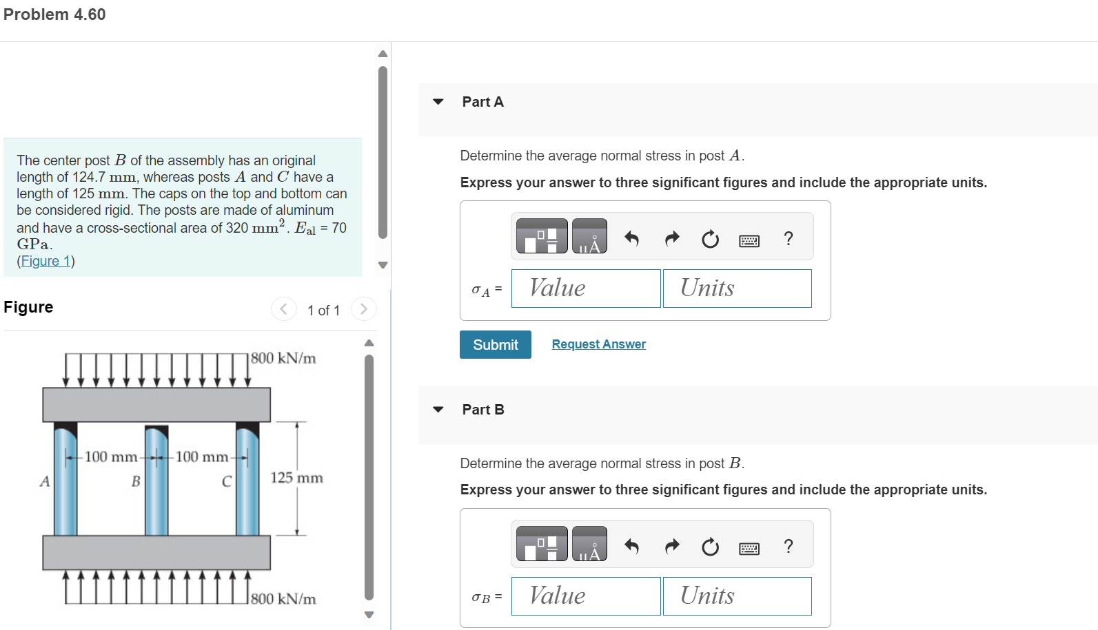 Solved The center post B of the assembly has an original | Chegg.com