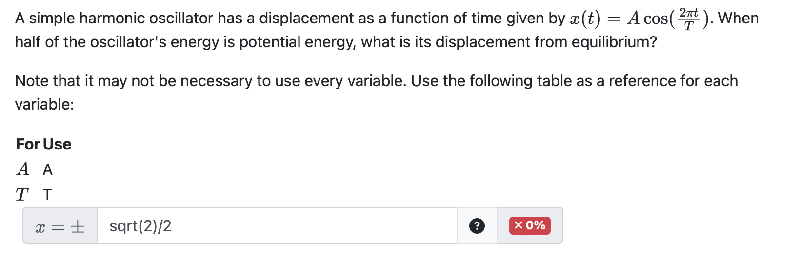 Solved A simple harmonic oscillator has a displacement as a | Chegg.com