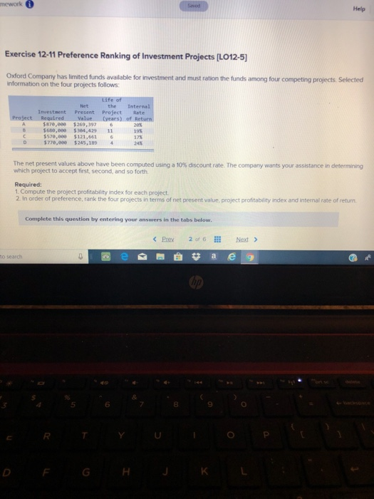 Solved mework Help Exercise 12-11 Preference Ranking of | Chegg.com