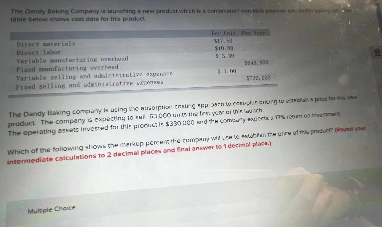 Solved The Dandy Baking Company is launching a new product | Chegg.com