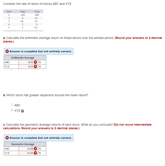 Solved Consider the rate of return of stocks ABC and XYZ. a. | Chegg.com