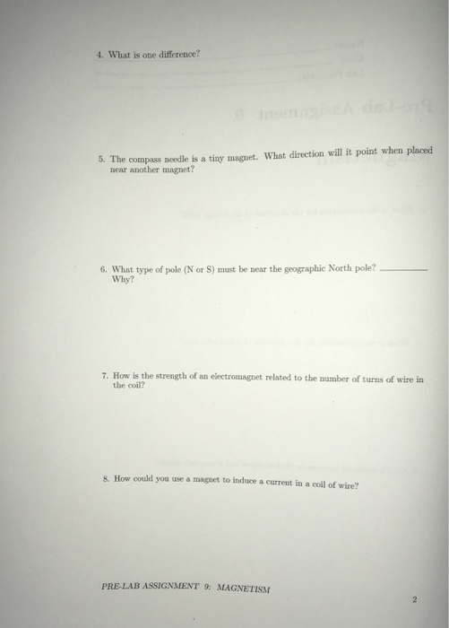 Solved Pre-Lab Assignment 9 Magnetism 1. What is the | Chegg.com