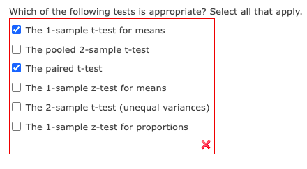 Solved Which of the following tests is appropriate? Select | Chegg.com