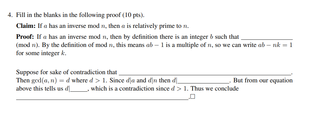 Solved 4. Fill in the blanks in the following proof (10 | Chegg.com